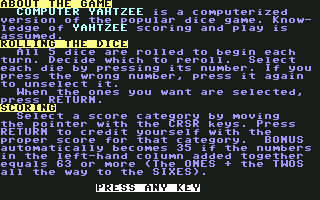 C-64: Computer Yahtzee