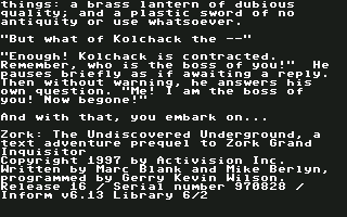 C-64: Zork - The Undiscovered Underground